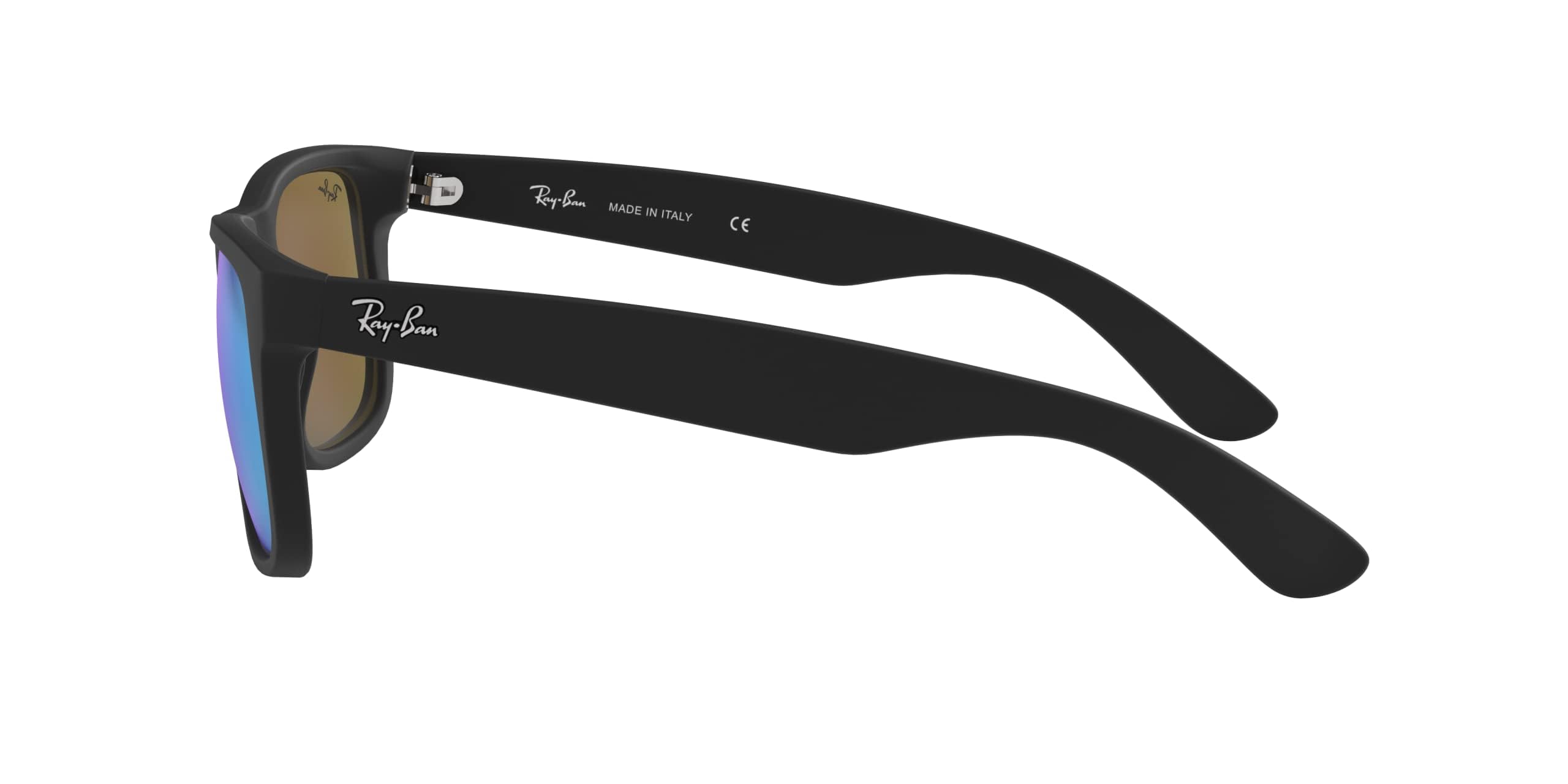 Ray-Ban RB4165 Justin Rectangular Sunglasses, Rubber Black/Blue Flash, 55 mm
