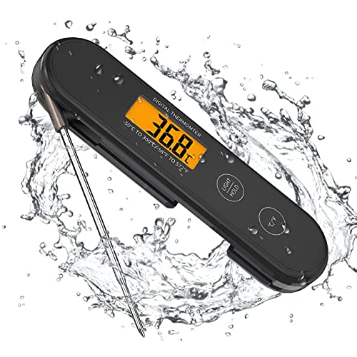 Digital Meat Thermometer for Cooking with Probe and Backlightļ¼IP67 Waterproof CookingThermometer for Grilling BBQ, Kitchen Cooking,Candy,Oil and Roast Turkey ,Instant Read Thermometer Digital(Black)