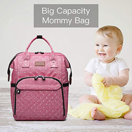 Diaper Bag Backpack with Baby Bottle Insulation, Kono Waterproof Baby Bag, Roomy Backpack for Moms Dads Navy (Pink)
