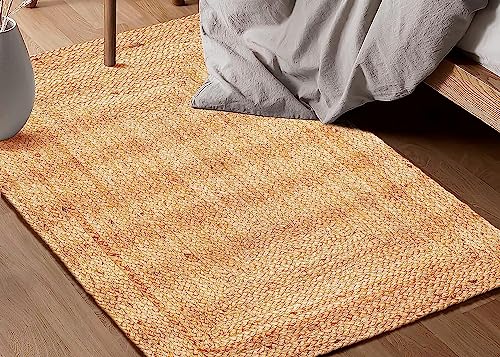 KEMA 2x3 Feet Handwoven Jute Braided Area Rug, Natural Yarn - Rustic Vintage Braided Reversible Rectangular Rug- Eco Friendly Rugs for Bedroom, Kitchen, Living Room, Farmhouse