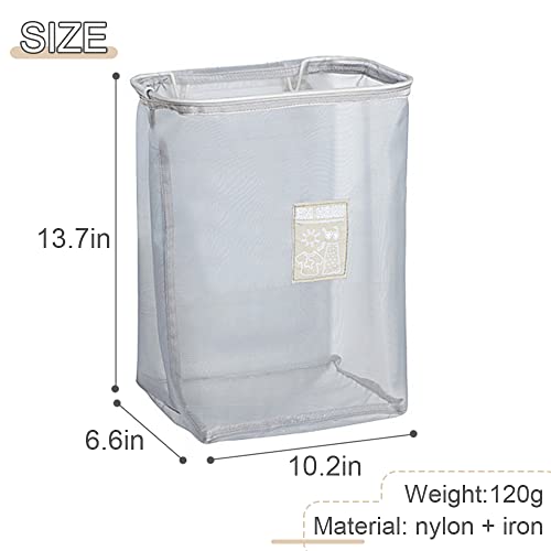 Hanging Laundry Hamper,Laundry Basket,Collapsible Clothes Hamper, Removable and Washable Bag, Metal Wire Frame ,Self-Adhesive ,For Bathroom Space Saving (Gray)