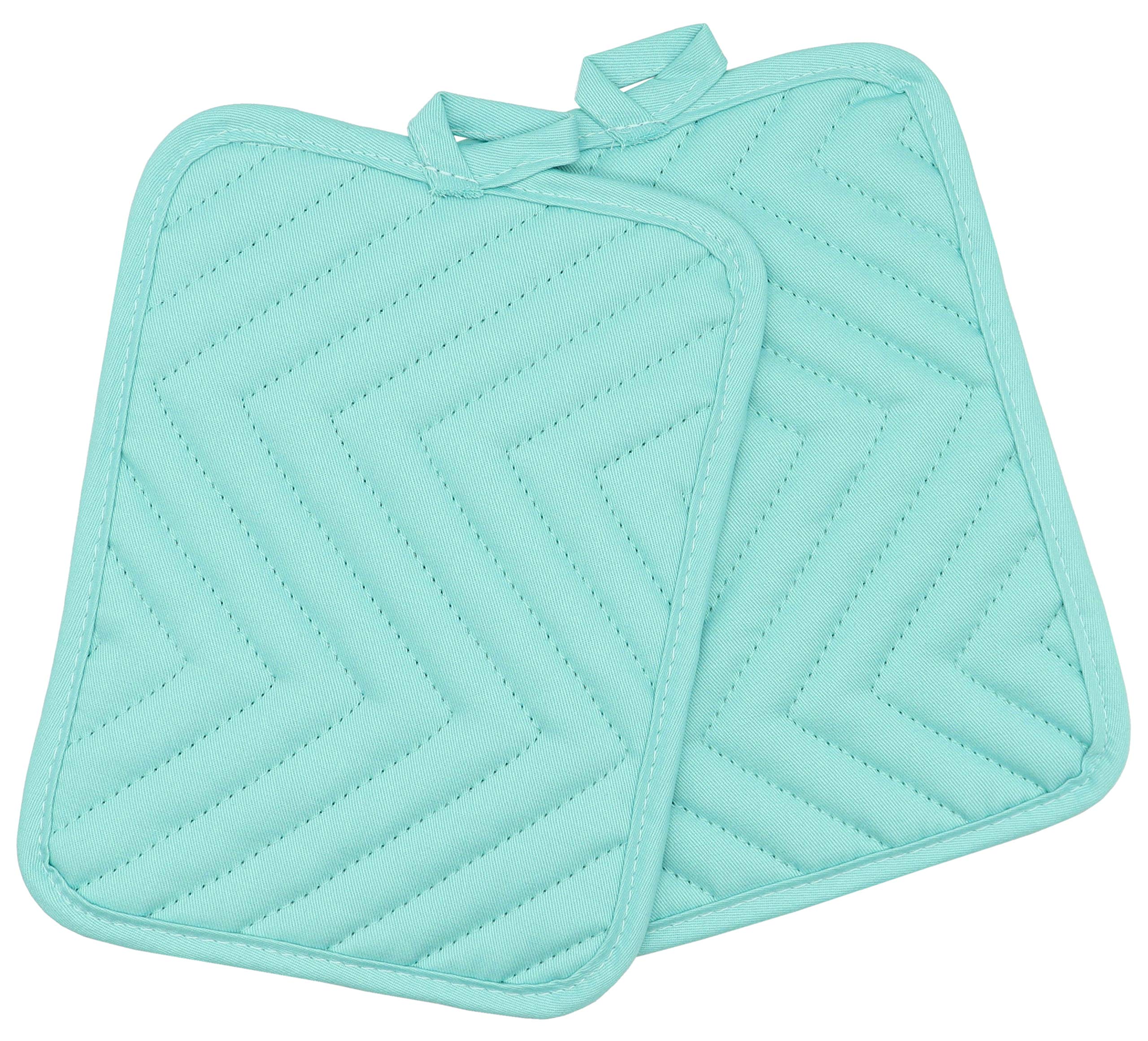 Cotton Pocket Pot Holder Kitchen Hot Pads Heat Resistant, Set of 4, Kitchen Basic Trivet for Cooking and Baking, 7”x 9” (Aqua)