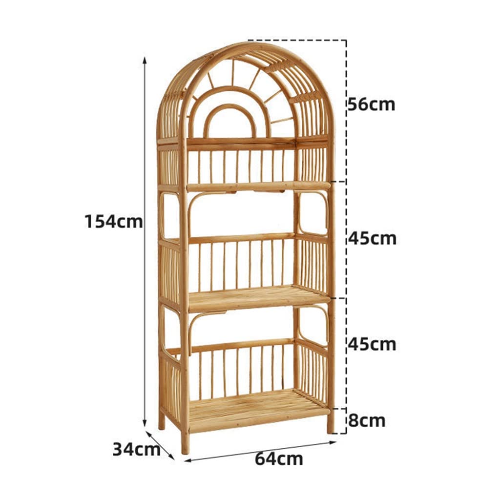 EESHHA Bookcase 4-Tier Arched Bookshelf, Rattan Tall Open Bookcase Storage Shelves, Wood Metal Freestanding Display Rack, Home Decor for Bedroom, Living Room