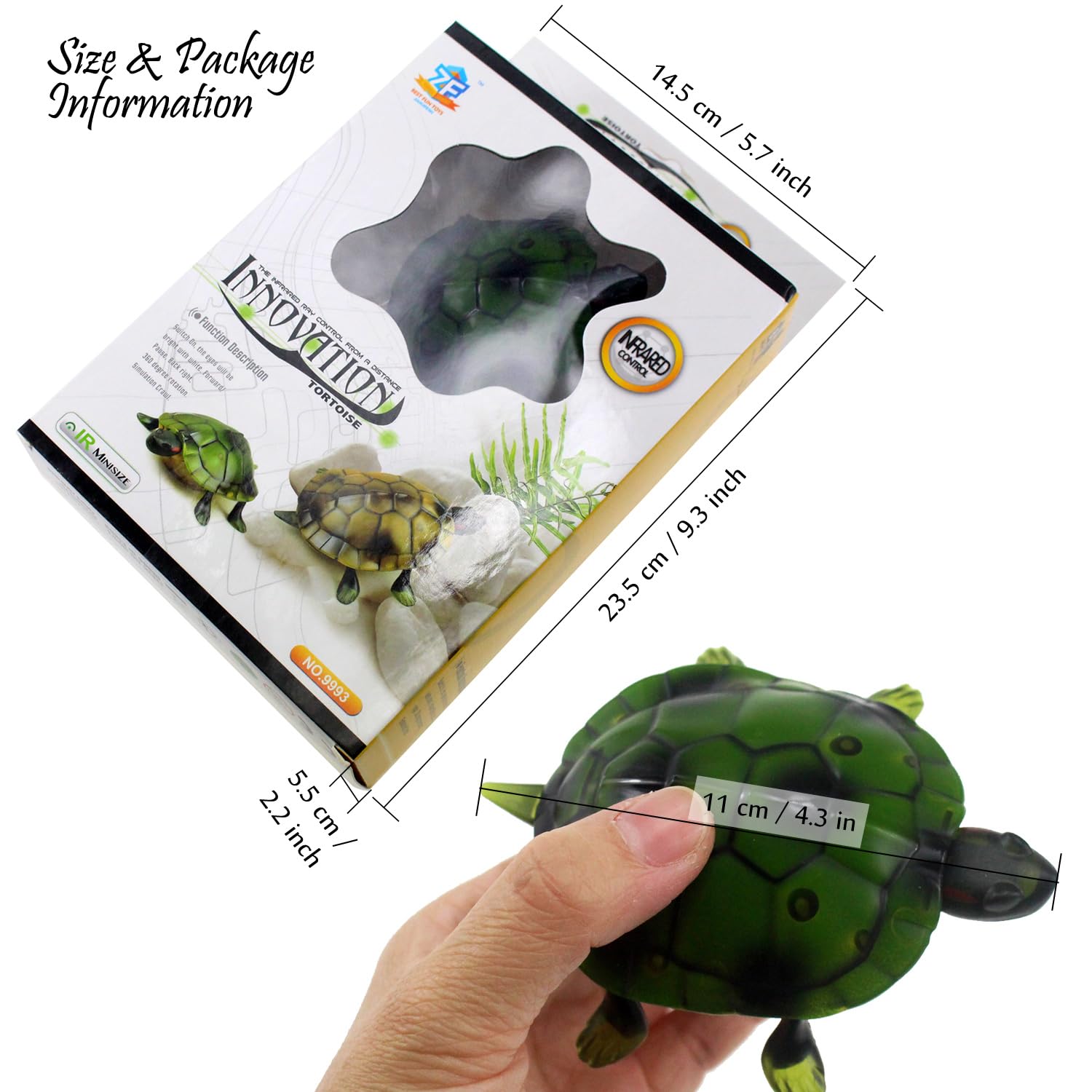 Tipmant RC Turtle IR Remote Control Tortoise Crawl Fake Electric Animal Toy Realistic for Toddler Kids Birthday Gifts (Green)