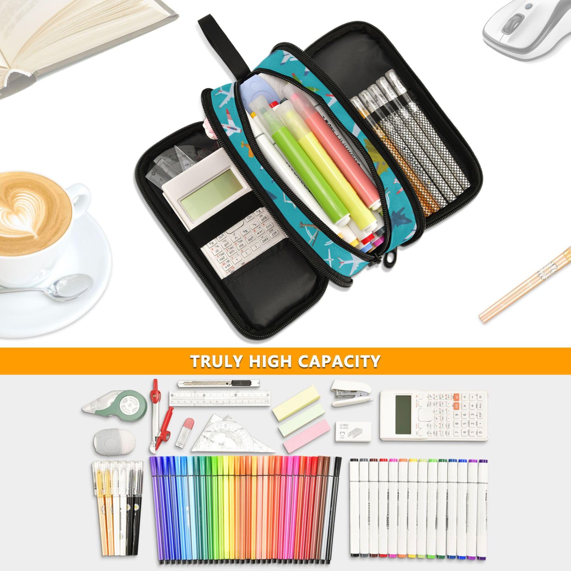 Fisyme Aircraft Airplane Pencil Case Large Capacity Pen Box Makeup Pouch Holder Organizer Stationery Bag for School Office College Traval Adults