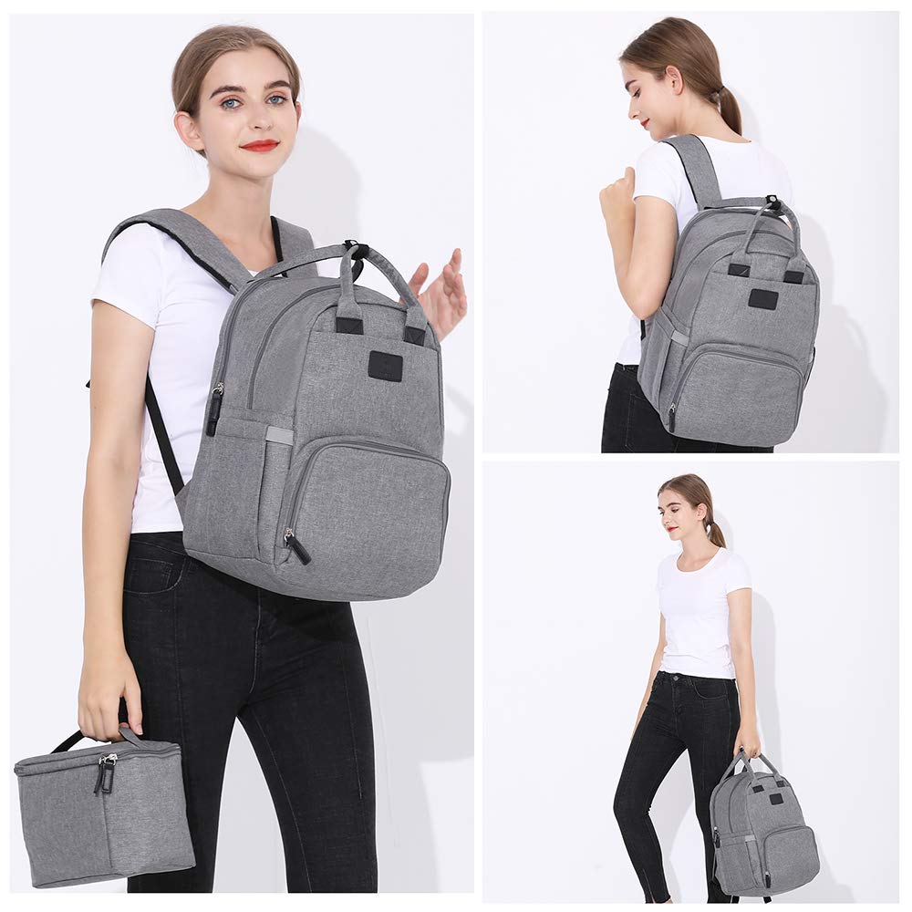 Diaper Bag Breast Pump Backpack - Multi-Function Cooler and Moistureproof Bag Double Layer for Mother Baby Bottle Breast Milk Pump Outdoor Working Backpack with Insulation Bag (Grey) (Medium)