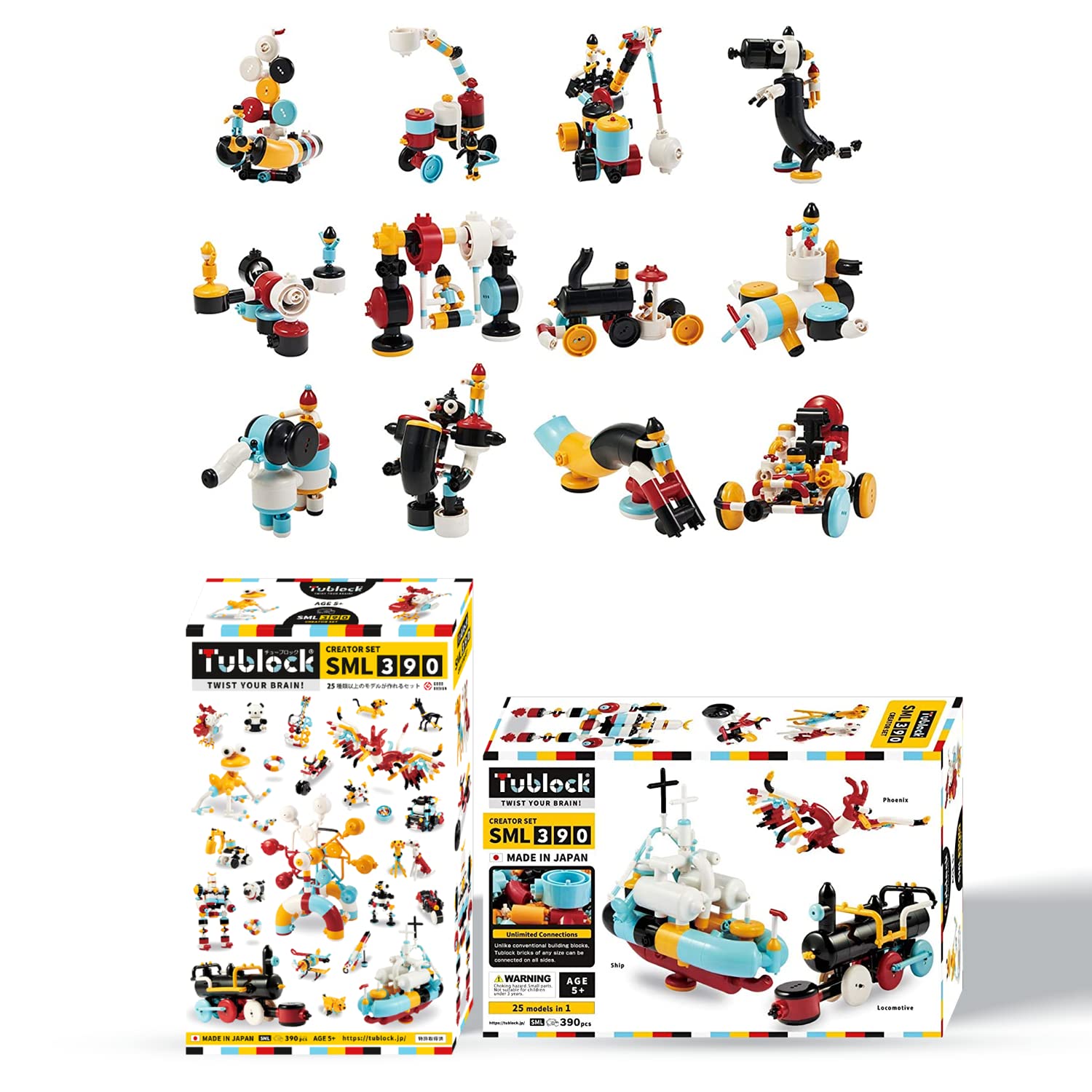 Tublock Creator Set (SML 390 Pieces) | Creative and Educational Brick Building Toys for Girls and Boys | Colorful Building Bricks Set | Innovative Curved Bricks for Building with Movable Pieces