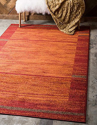 Unique Loom Autumn Collection Modern Contemporary Casual Abstract Area Rug, Rectangular 5' 0 x 8' 0, Terracotta/Burgundy Border