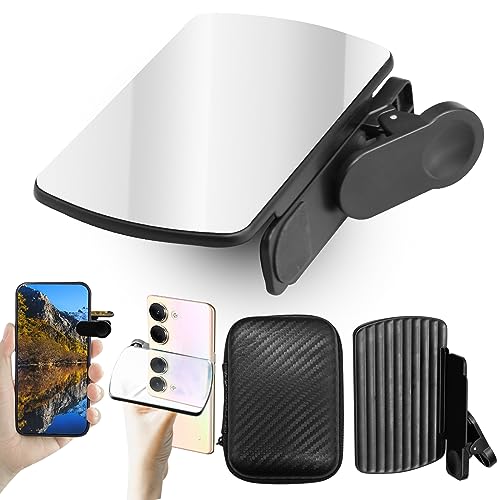 Mirror Reflection for Phone Camera, Smartphone Camera Mirror Reflection Clip Kit Camera Shots, Adjustable Mobile Phone Reflection Camera Clip for Travel,Mirror Reflection Clip for Phone Camera(Black)
