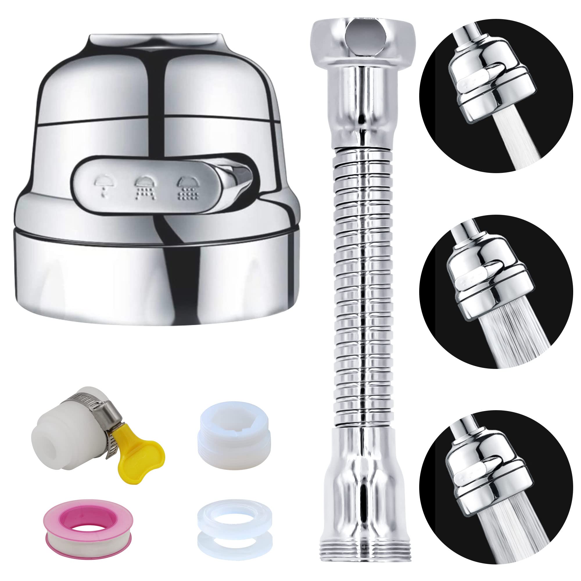 Dr.Pedi Faucet Extender Universal 1080° Swivel Robotic Arm Extension Aerator with 2 Modes, Sprayer Attachment for M20/22/24 Thread Taps Large-Angle Swivel Faucet