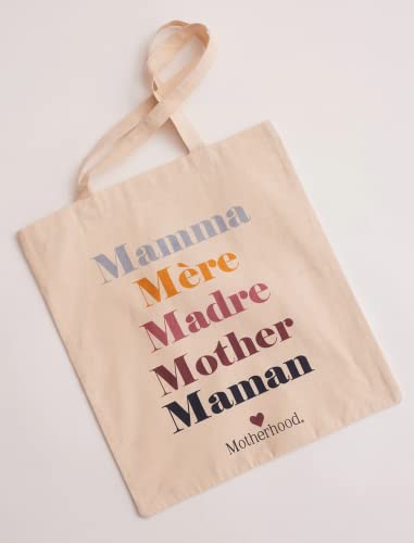 Motherhood Reusable Cotton Canvas Tote Bag, Cloth Bag Suitable for Grocery Shopping, Running Errands, Books, Gym (Mamma Languages)