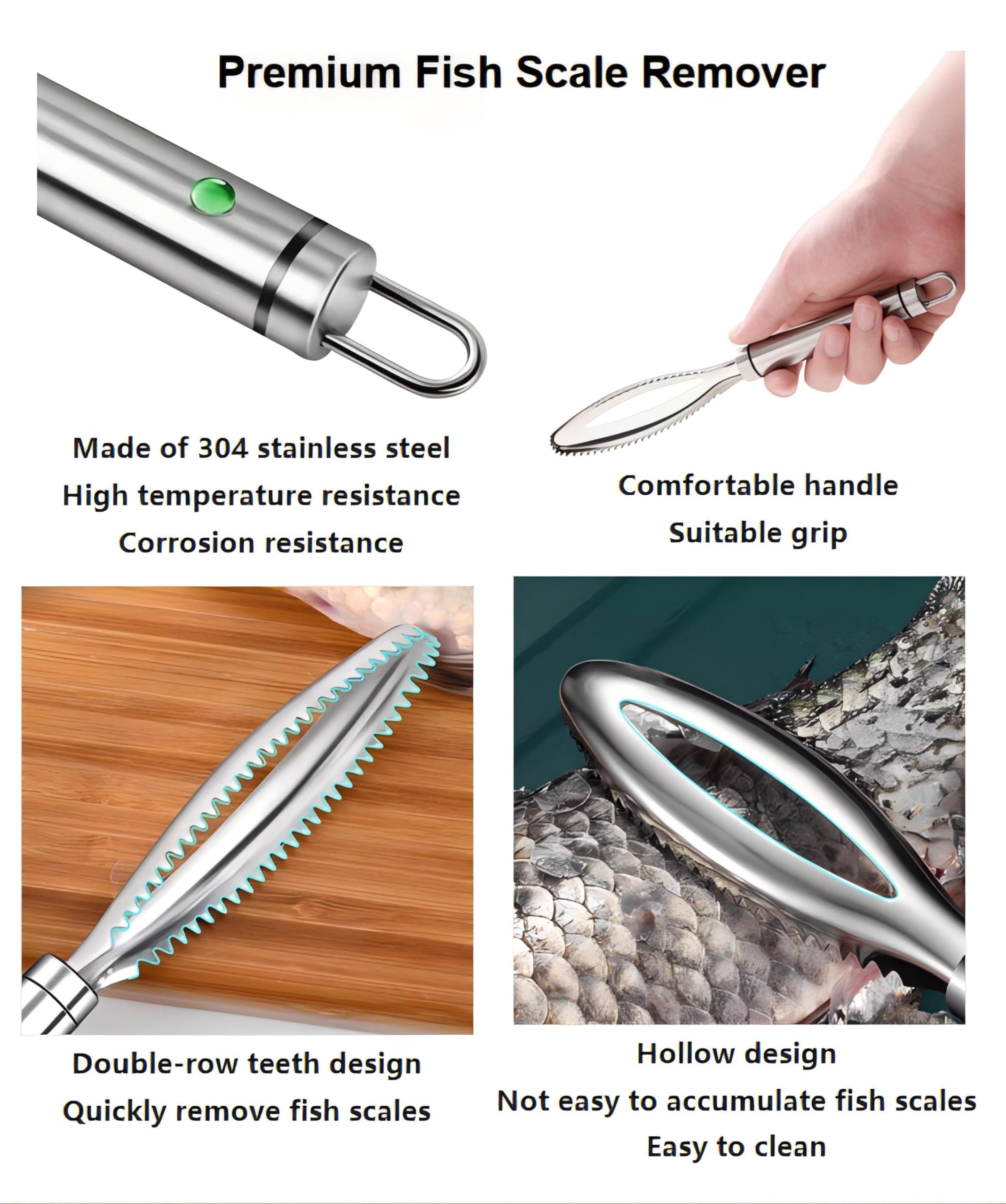 Fish Scale Remover,304 Stainless Steel Fish Scaler Easy Use Fish Descaler Tool,Fish Scaler Remover Lung Remover for Family Kitchen,Easy to Clean Kitchen Tool(9.65 * 1.26in)-SATONBEYI