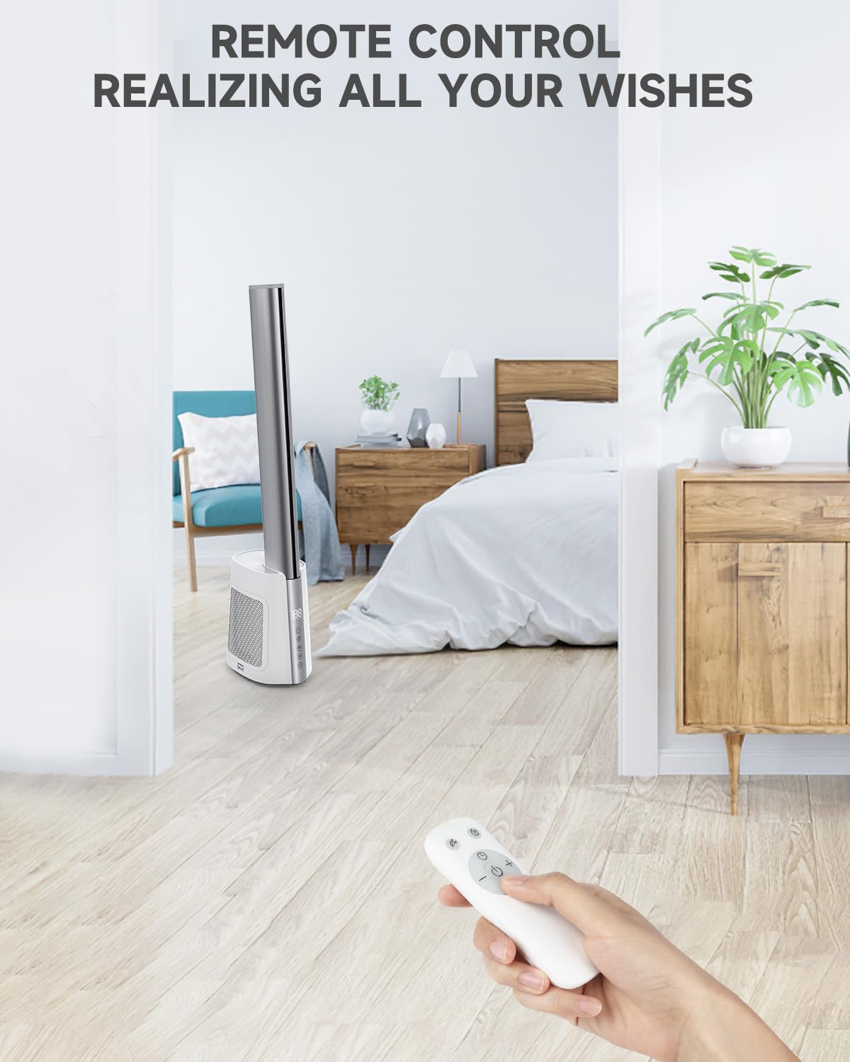 Gimify 40'' Bladeless Tower Fan for Home with Remote Control, Quiet 120° Oscillating Fan with 3 Modes 12 Wind Speeds,12H Timer, Standing Fan with HEPA Filter 99.97% Smoke Dust for Bedroom Office