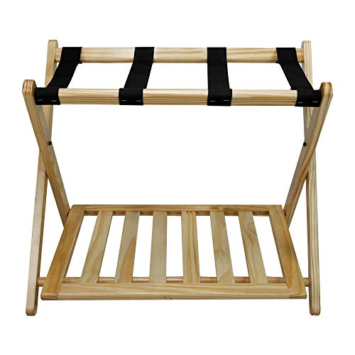 MISC Natural Hotel Luggage Rack for Guest Room Folding Suitcase Rack Collapsible Carry On Holder Bedroom, Sturdy Wooden