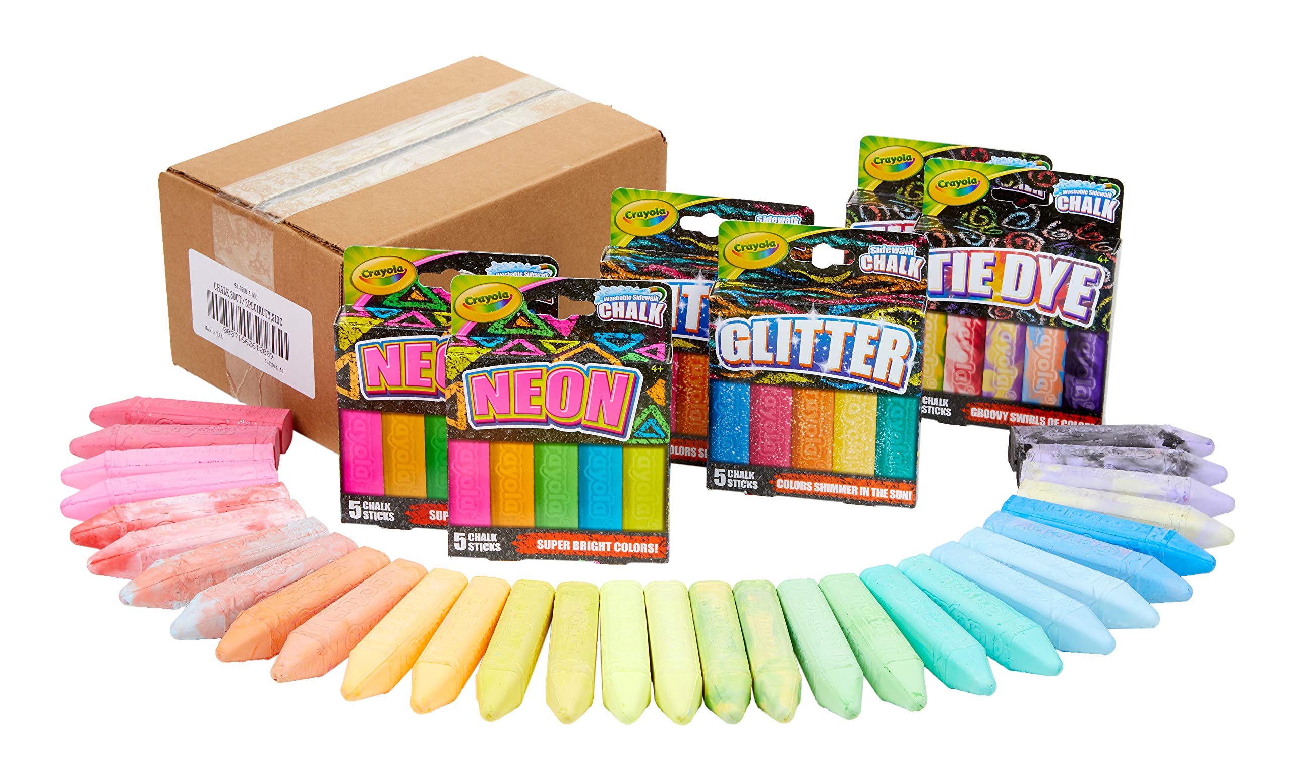 Crayola Chalk Set, Special Effects, 30 Count (Glitter, Neon, Tie Dye), Outdoor Toys for Kids, Ages 4+ [Amazon Exclusive]