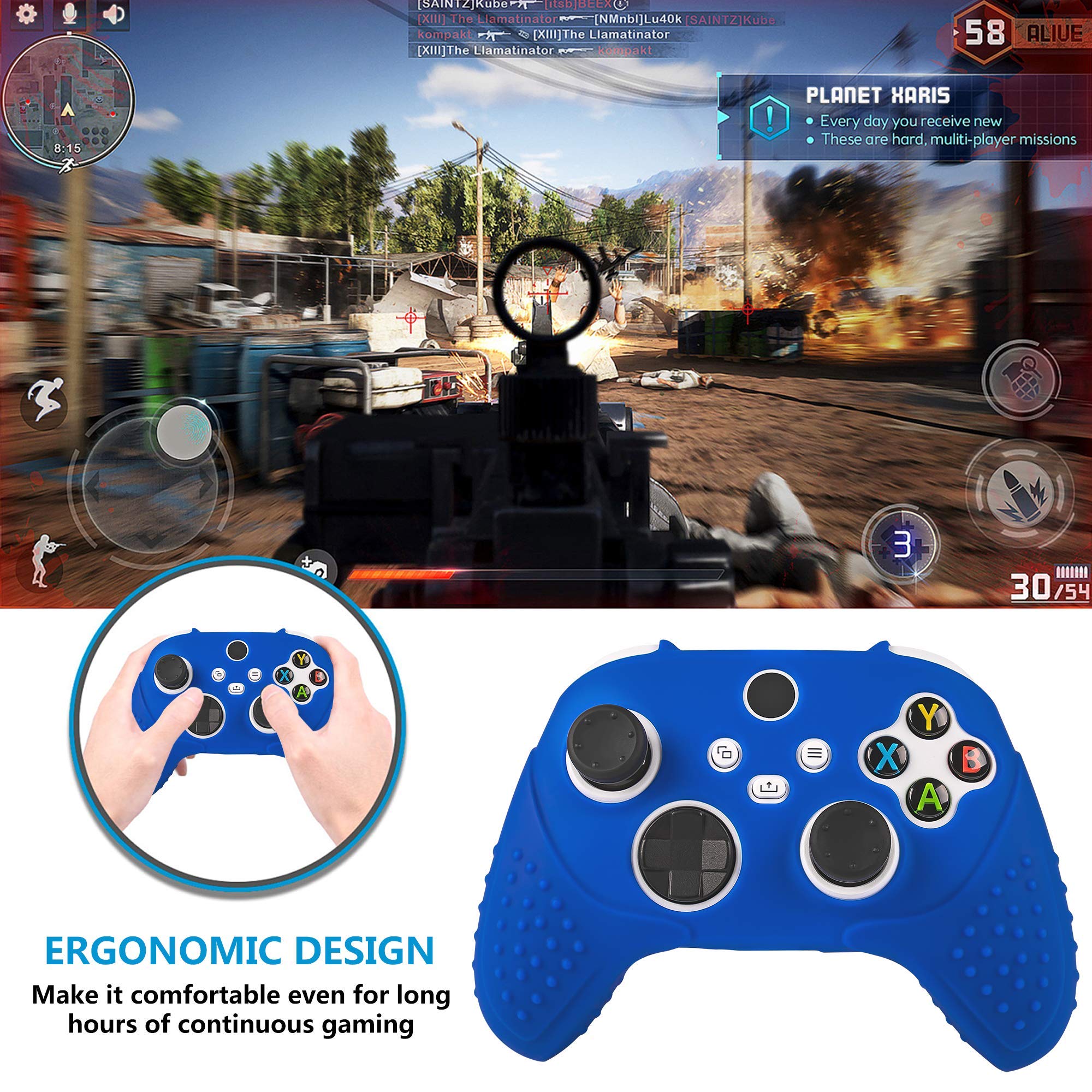 CHIN FAI Silicone Skin Grip Cover for Xbox Series X Controller, Anti-Slip Protective Case fits Xbox Series X/S Controller with 4 Thumb Grips (Blue)