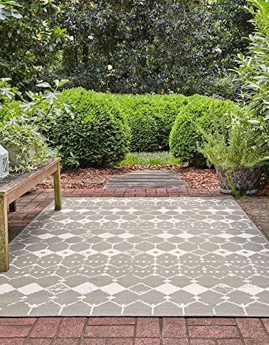 Unique Loom Outdoor Trellis Collection Area Rug - Cardak (7' 10" x 10' Rectangle, Gray/ Ivory)