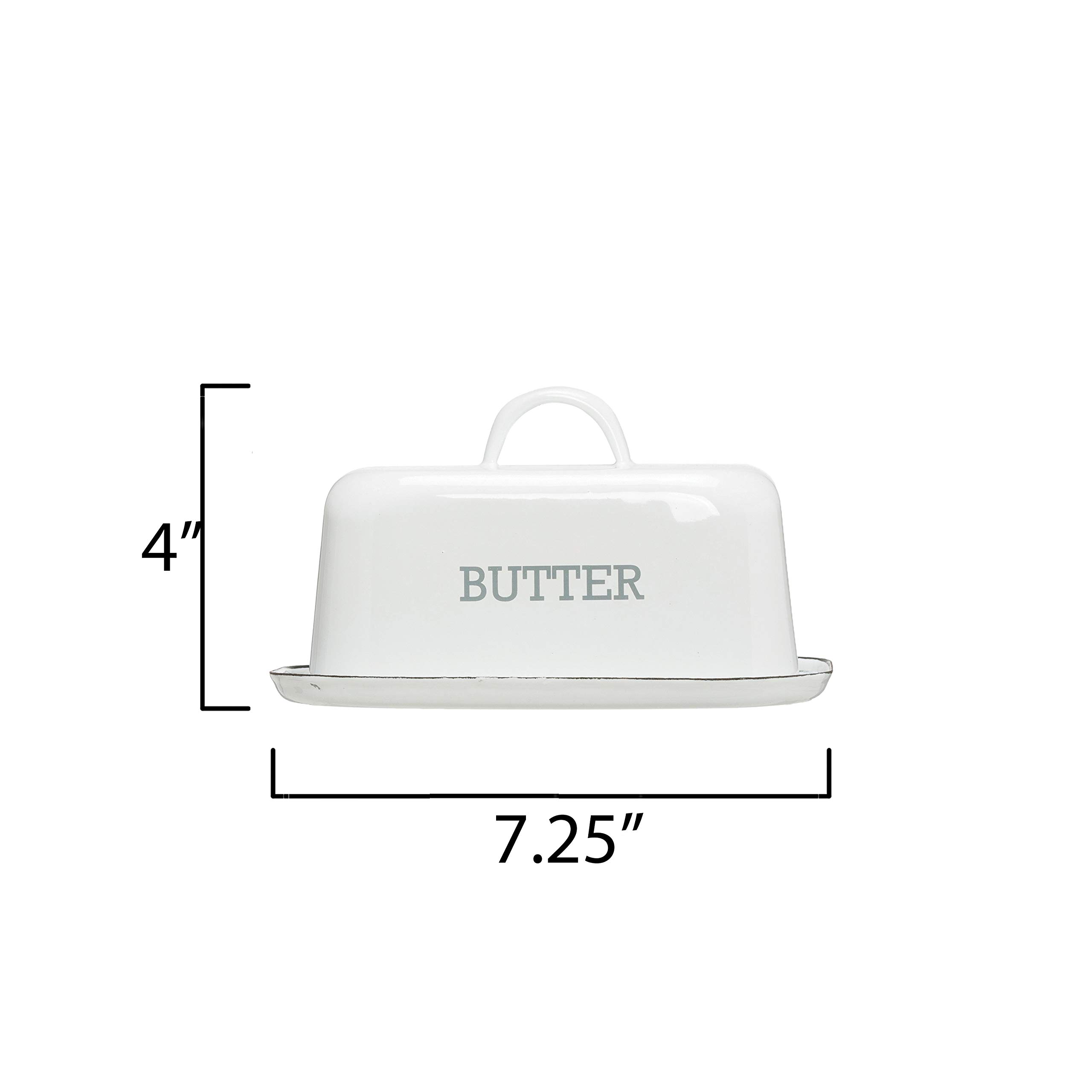 Creative Co-Op White Enameled Steel Butter Dish with Black Rim Food Storage