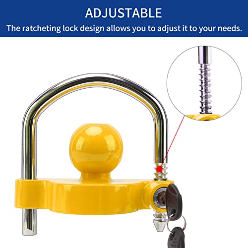 METOWARE Trailer Coupler Lock Universal Adjustable Heavy-Duty Steel Trailer Hitch Lock, Anti Theft Trailer Ball Lock Towing Lock for Towing Trailer Security Fits 1-7/8",2β, 2-5/16" Coupler Yellow