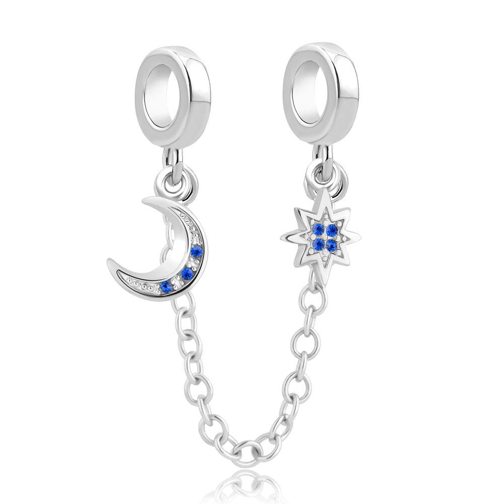 CharmSStory Safety Chain Charm Moon and Star Pandöra Charm fit Bracelets