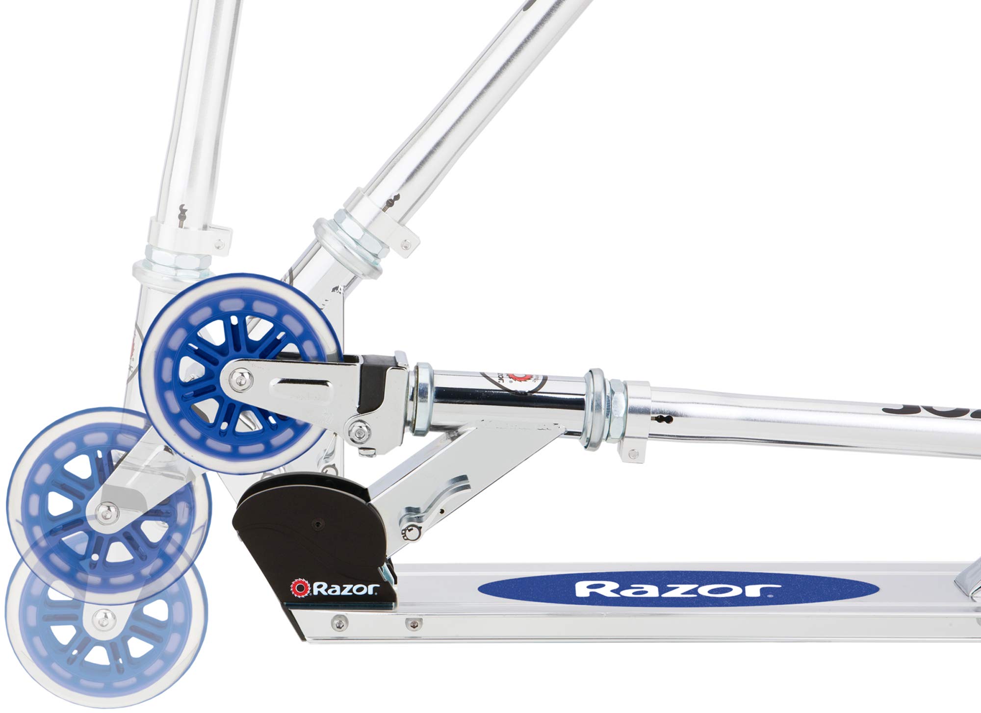 Razor A3 Kick Scooter for Kids Ages 5+ - Foldable, Lightweight, Large Wheels, Front Vibration Reducing System, Adjustable Handlebars, For Riders up to 143 lbs, Blue