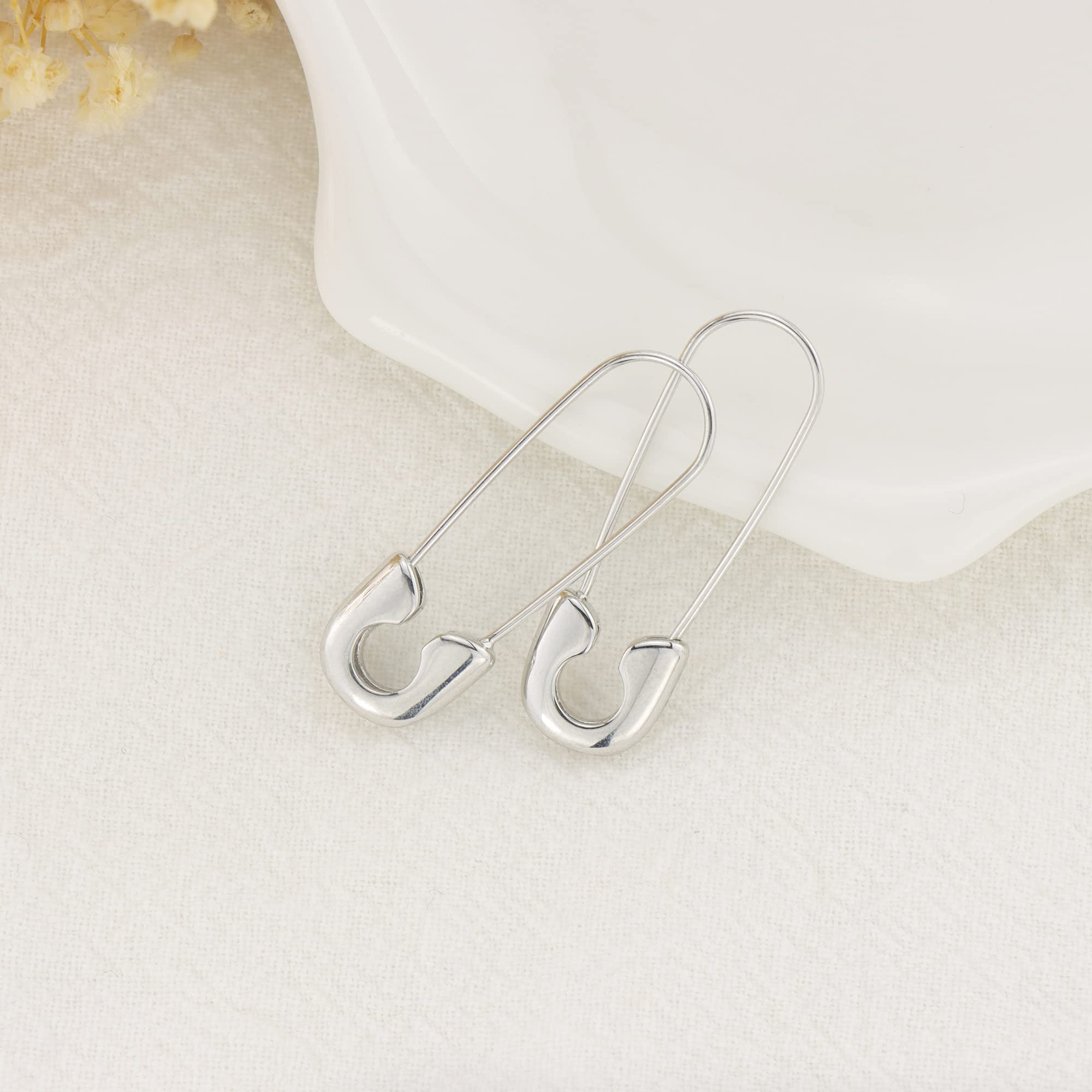 Dainty Hoop Women Earrings Silver Safety Pin Earrings