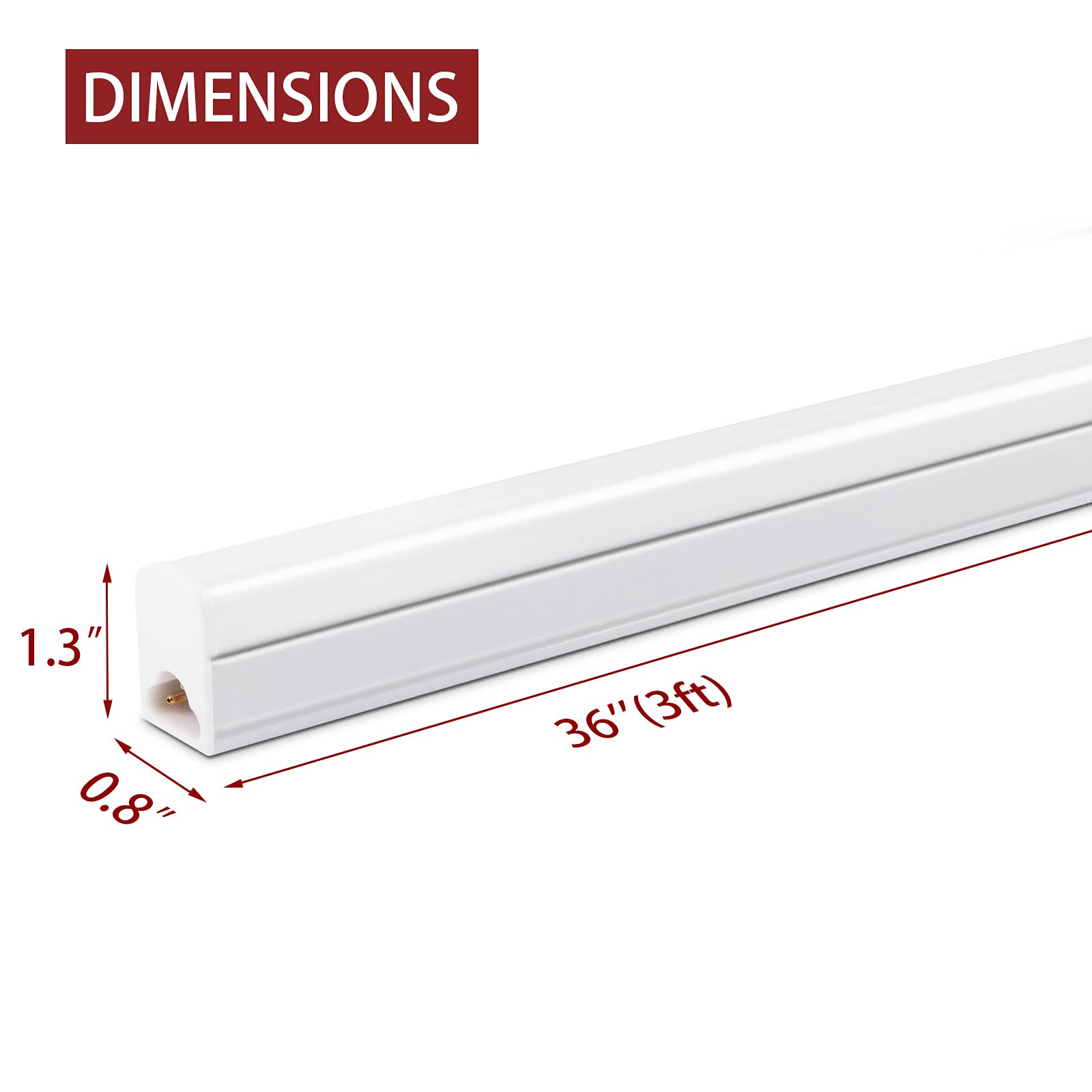 Kihung (8 Pack) LED T5 3FT Tube Light Fixture, 15W, 1800lm, 6500K, 3 Foot Linkable LED Shop Light Tube, Ceiling, Workshop, Corded Electric with Built-in ON/Off Switch