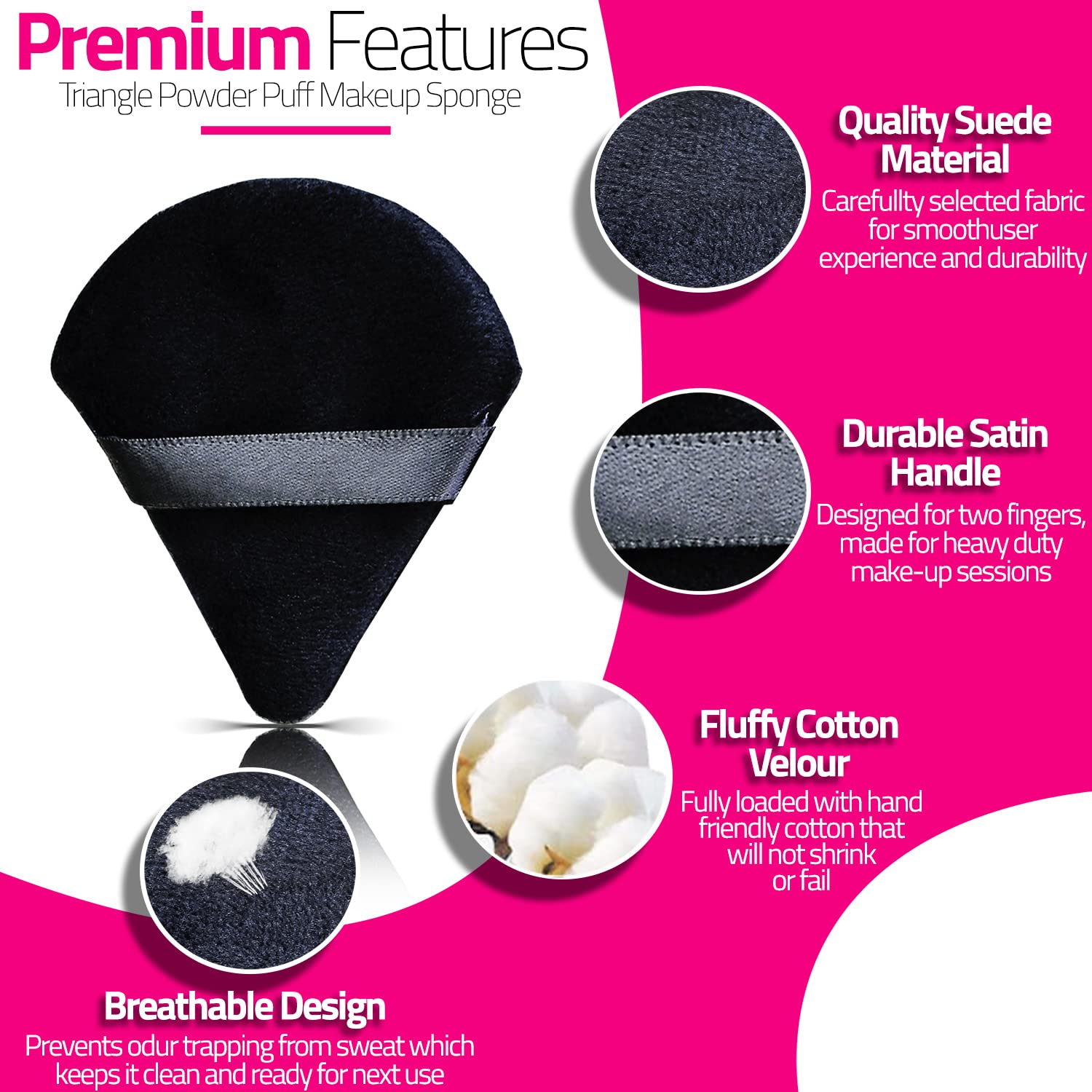 Ecomerr 12 Pieces Powder Puff with Cleansing Puff Face Triangle Makeup Puff for Loose Powder Body Velour Cosmetic Setting Sponge Velvet Washable Beauty Makeup Tool (Black)