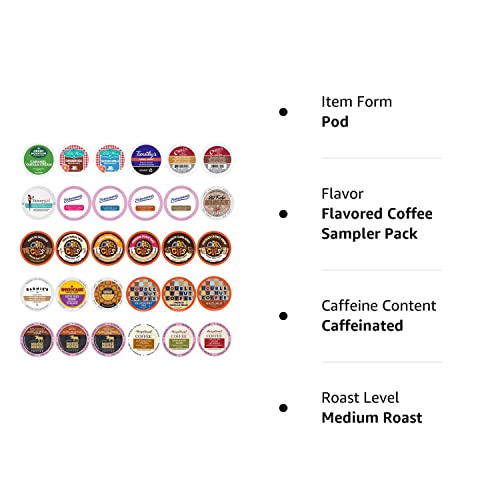 Crazy Cups Flavored Coffee Pods Variety Pack With Unique Flavors And No Duplicates, Fits All Keurig K Cups Coffee Makers -Great Coffee Gift, Flavored Coffee, , 30 Count