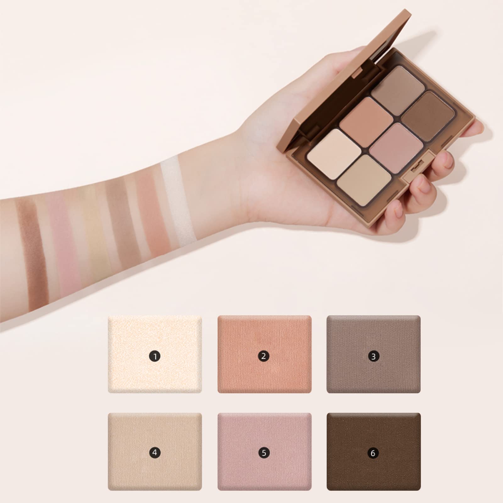Erinde Matte Eyeshadow Palette Makeup - 6 Taupe & Brown Matte Neutral Shades, Ultra-Blendable, Rich Colors, Velvety Texture, Makeup Set Includes Mirror & Brush, Great for Travel