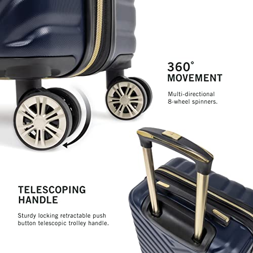 Kenneth Cole Reaction "Madison Square" Women's Luggage Lightweight Hardside Chevron Expandable 8-Wheel Spinner Carry On Suitcase, 20-inch Carry-On, Navy With Gold Zippers