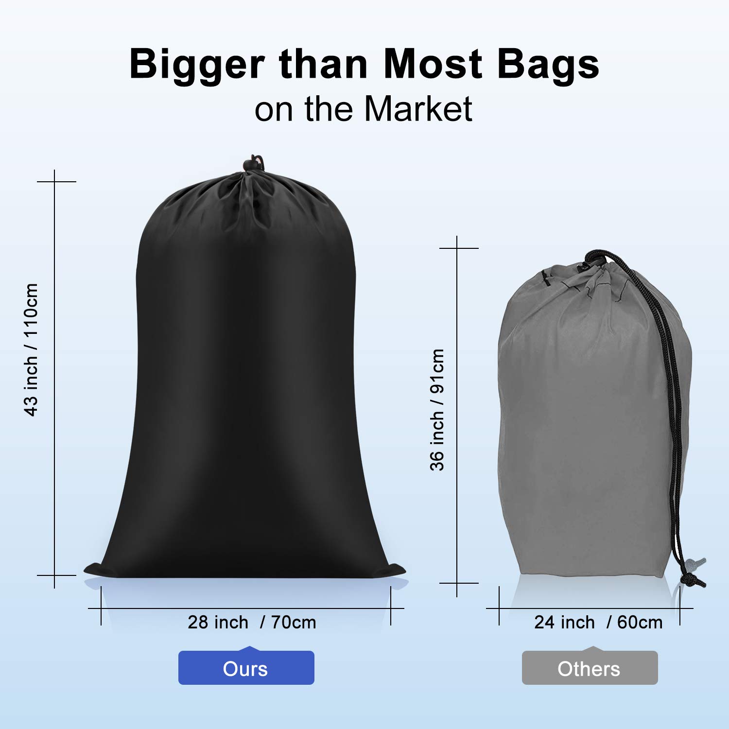 Heavy Duty Laundry Bags Extra Large Dirty Clothes Travel Bag 28 x 43 inch 2 Pack UFmeDorm XL Washable Storage Organizer College Dorm Camp Tear Resistant Big Hamper Basket Replacement Liner Black