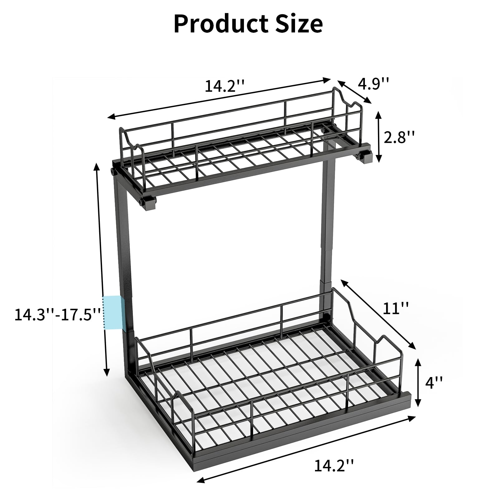 Fixwal 2 Pack Under Bathroom Sink Organizer and Storage, 2-Tier Adjustable Height Kitchen Bathroom Cabinet Organizers and Storage, Metal Pull Out Under Sink Storage for Kitchen Bathroom Cabinet Pantry