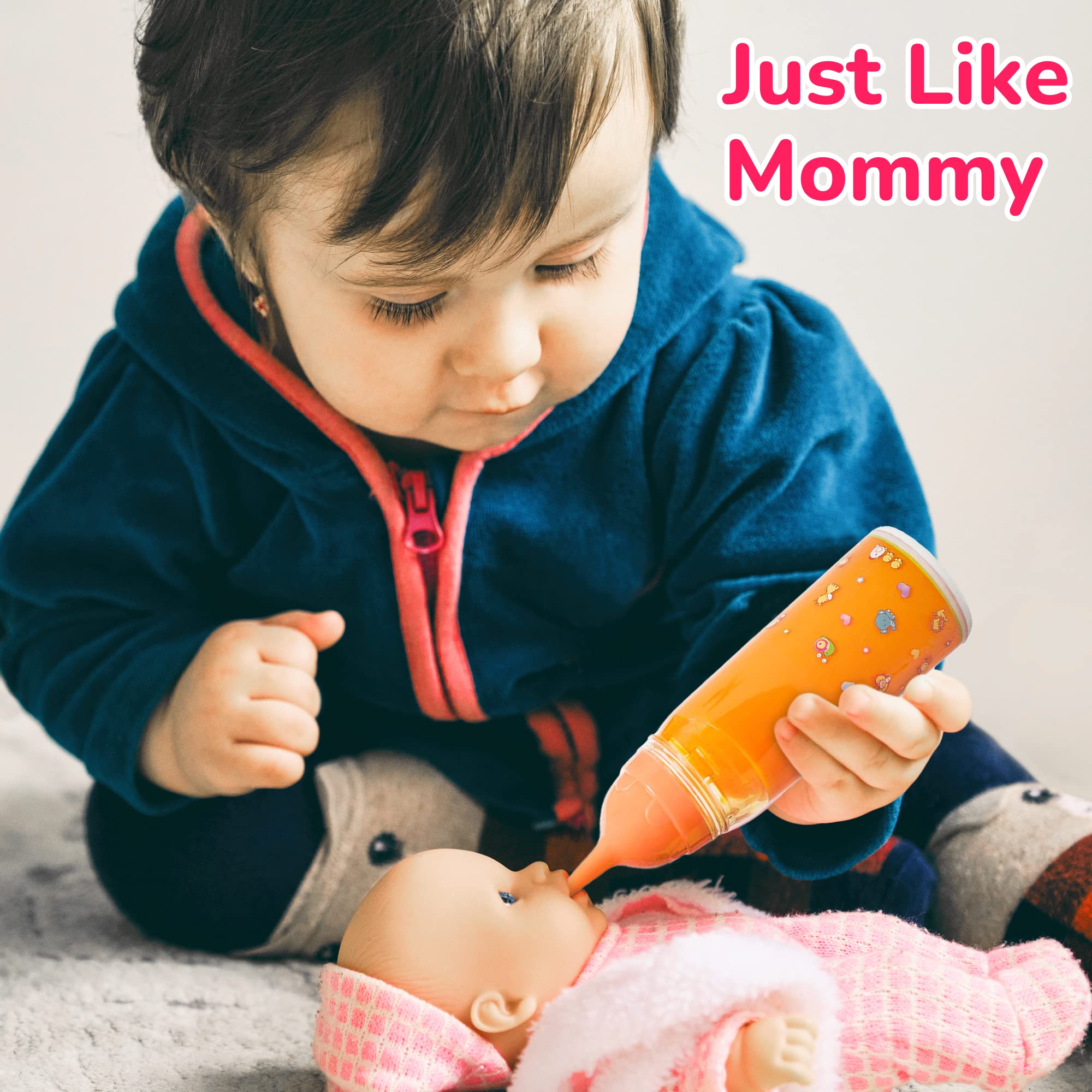Mommy & Me Magic Bottles - 2 Baby Doll Bottles, Disappearing Milk and Juice Bottles Large Size Especially Bigger for Toddlers