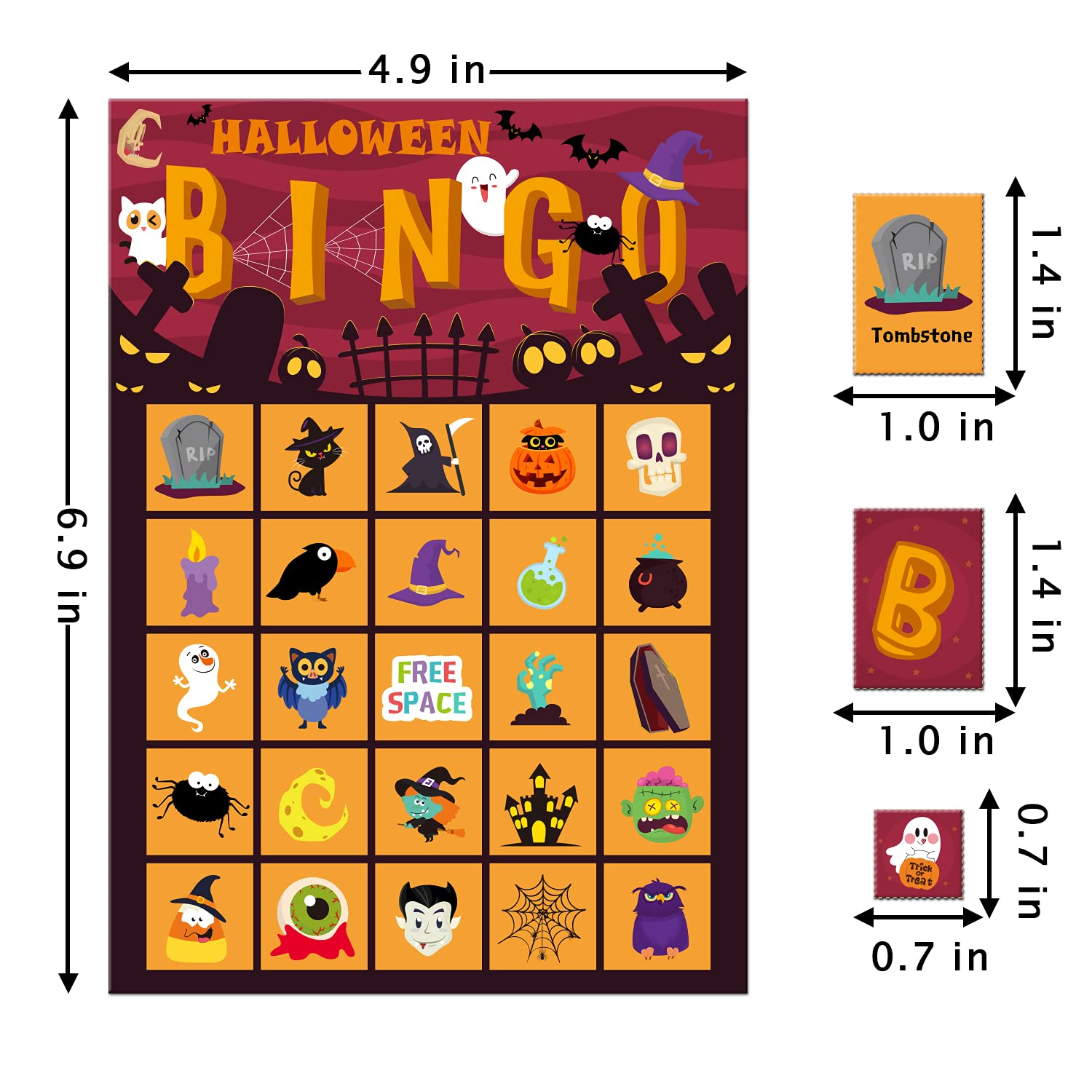 KIMOBER Halloween Bingo Game Cards,32 Players Halloween Party Games for School Classroom Family Activities