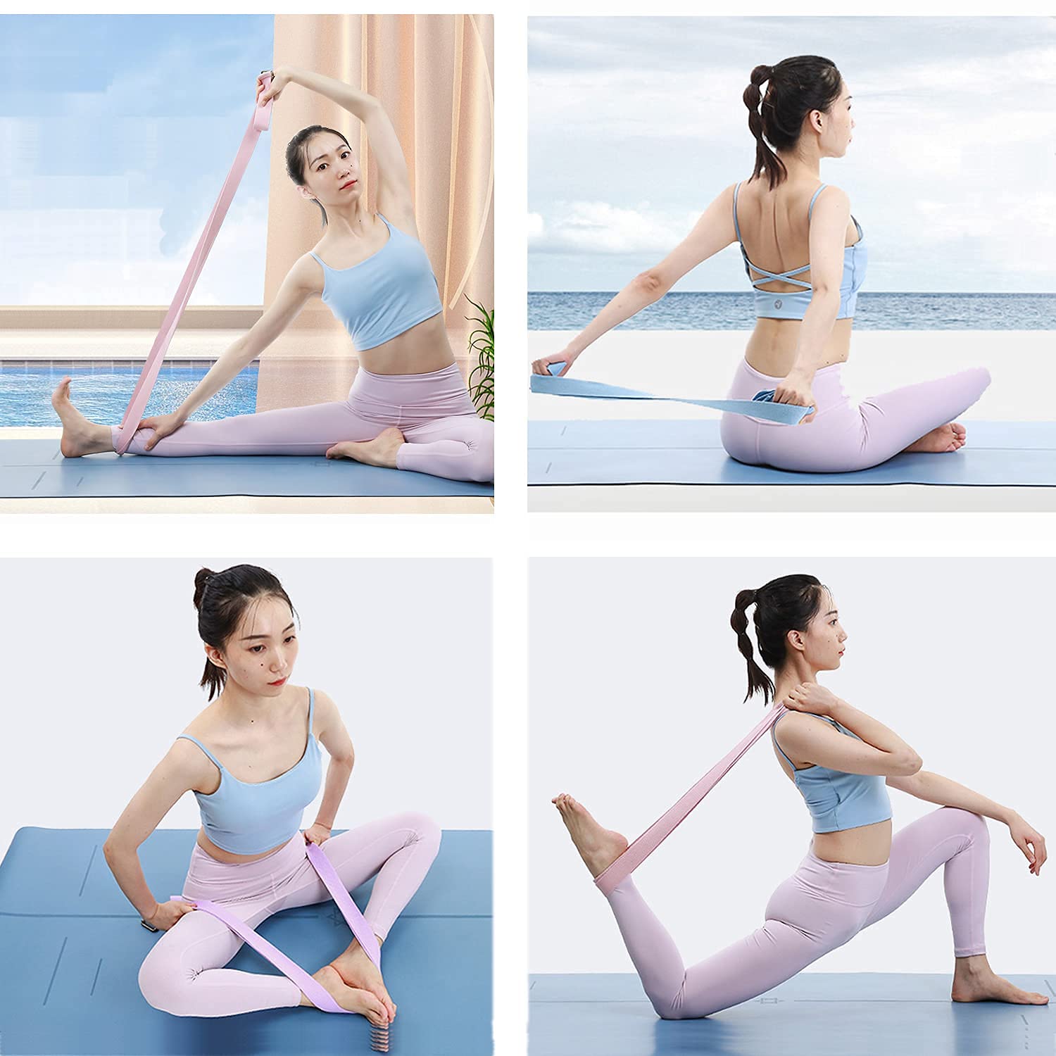 CHMETE Yoga Strap Stretch Bands with Adjustable Metal D Ring Buckle Loop for Stretching,Pilates, Physical Therapy, Dance, Gym Workouts