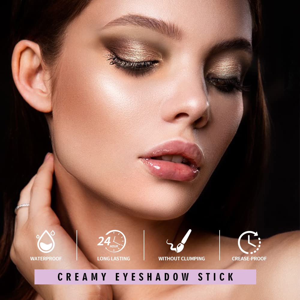 KIMUSE 6 PCS Brown and Neutral Metallic Eyeshadow Stick,Creme to Powder Cream Shimmer Eyeshadow Pencil Crayon,Long Lasting & Waterproof Eyeshadow Stick Eye Sets