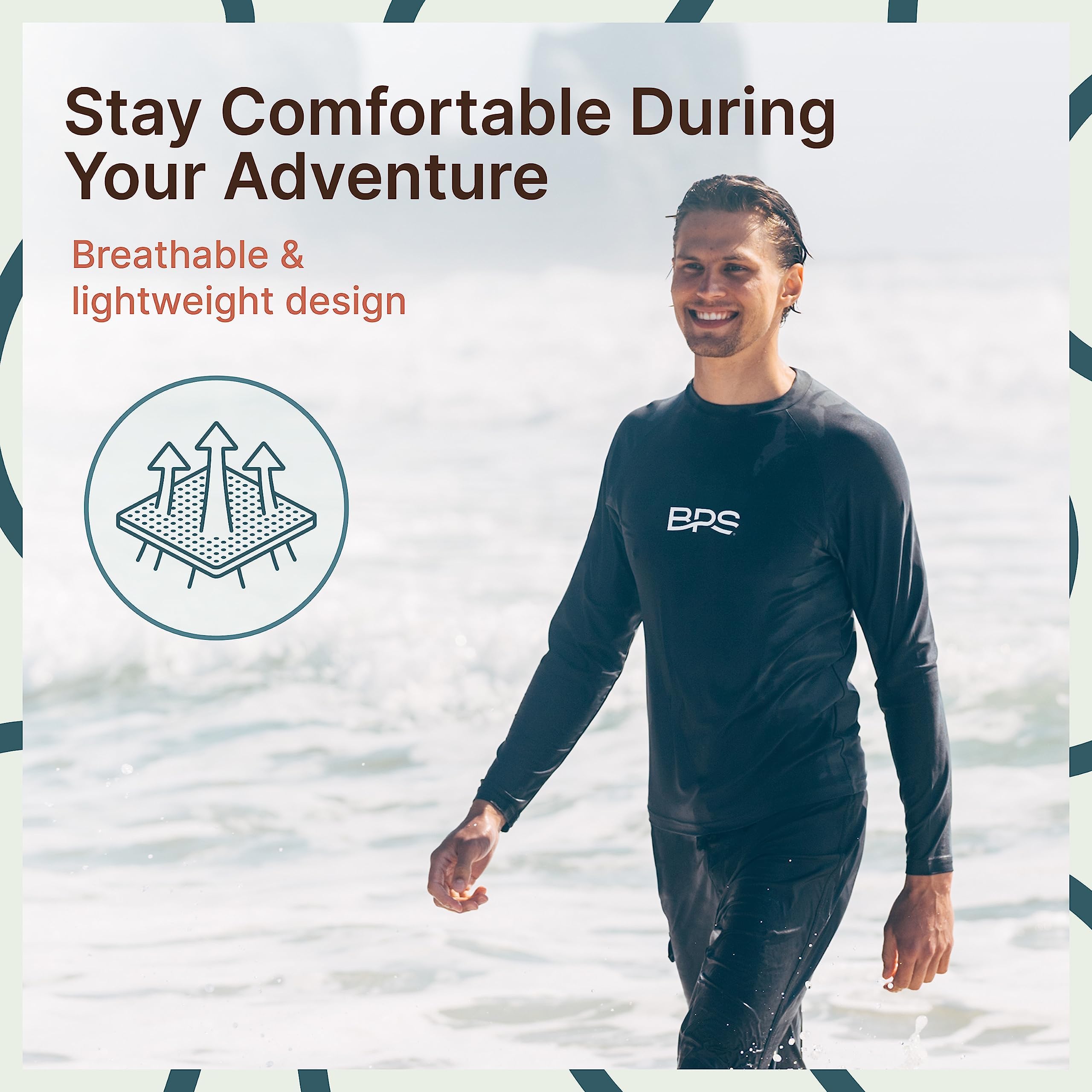 BPS Men's Long Sleeve Swim Shirt/Rash Guard with Sun Protection (Charcoal, M)
