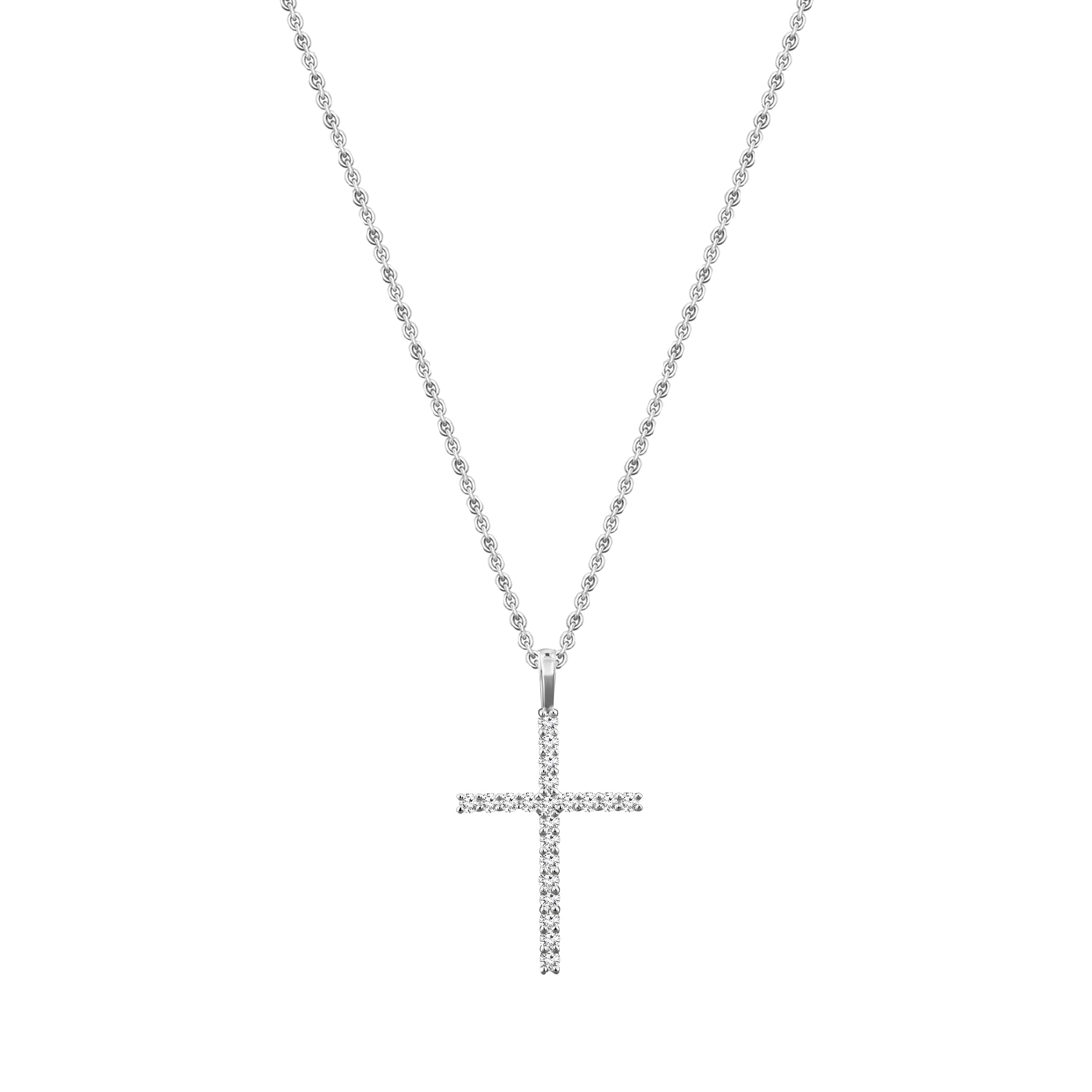 Dazzlingrock Collection 0.30 Carat (Ctw) Round White Diamond Thin Cross Pendant for Women with 18 inch Silver Chain in 14K White Gold