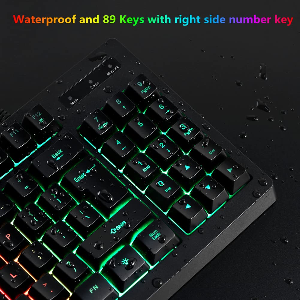 Cakce RGB 89 Keys Backlit Gaming Keyboard and Mouse bo,USB Wired Mechanical Feeling Gaming Keyboard and Gaming Mouse for for Desktop, puter, PC Game and Work,Black