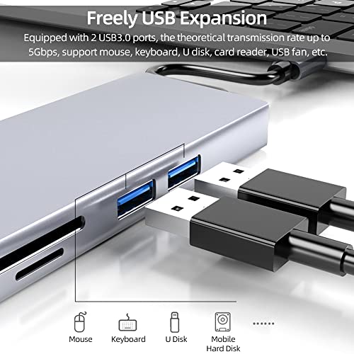 ERYUE 8-in-1 Type-C Hub USB-C Converter Aluminum Alloy Shell 2*USB3.0+1*PD+1*HD+1*VGA+1*100M RJ45 Port+SD/TF Card Slots