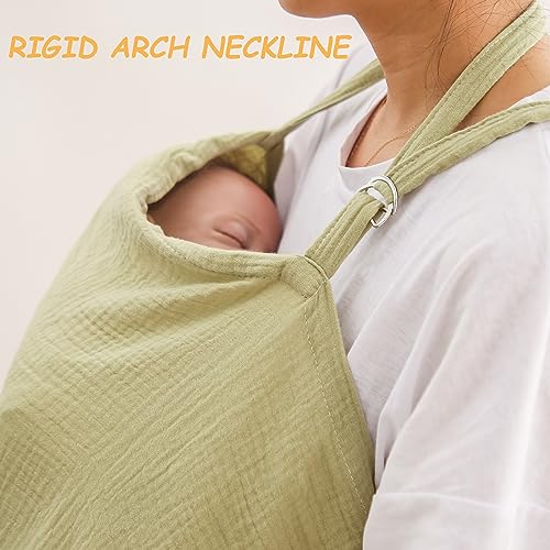 Muslin Nursing Cover for Baby Breastfeeding, Breathable 100% Soft Cotton Breastfeeding Cover with Adjustable Tie for Mother Nursing Apron, Multi-use Carseat Canopy Breastfeeding Essentials(Green)