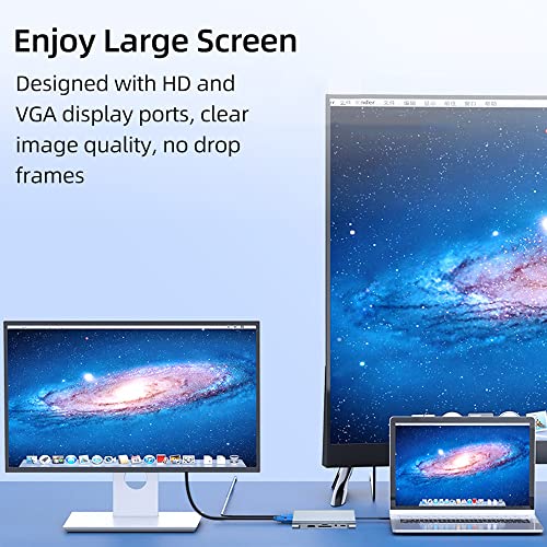 ERYUE Type-C 11-in-1 Hub Aluminum Alloy Shell with USB2.0 USB3.0 HD VGA PD RJ45 Ports SD TF Card Slots 3.5mm o Interface