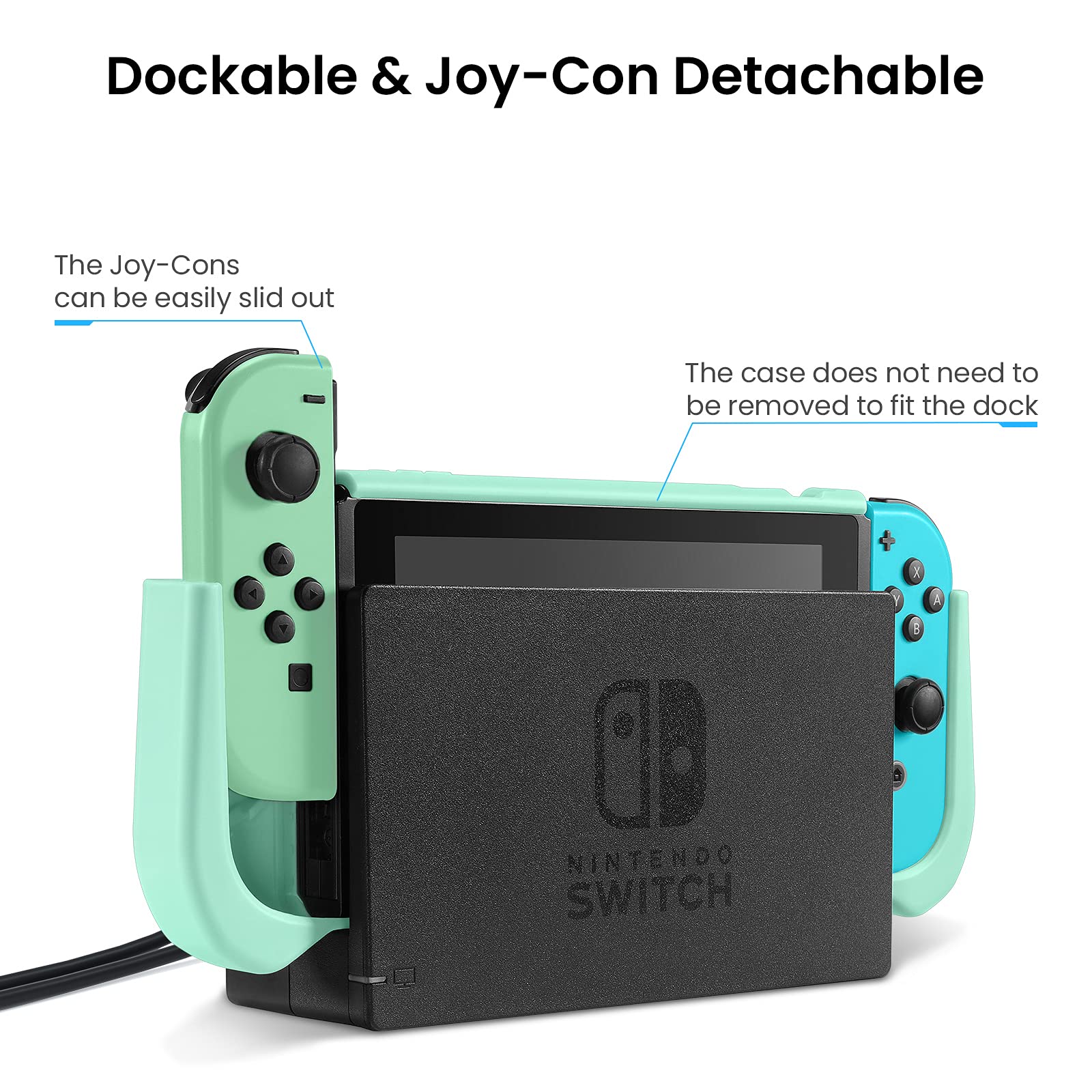 tomtoc Protective Case for Nintendo Switch, TPU Dockable Grip Case with 2 Game Cards Slots, Shock-Absorption and Anti-Scratch Split Cover