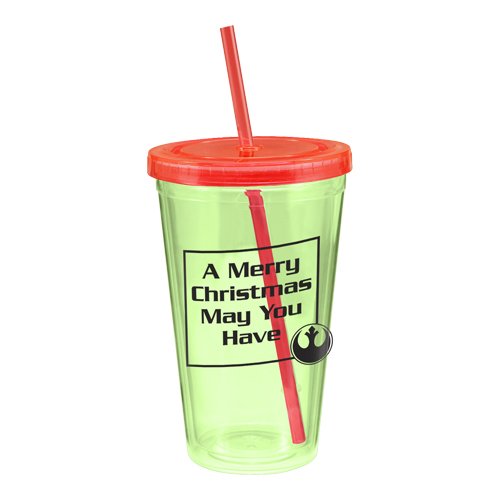 Vandor 9114 Star Wars Yoda Holiday 18 oz Acrylic Travel Cup with Lid and Straw, Green, Red, and White