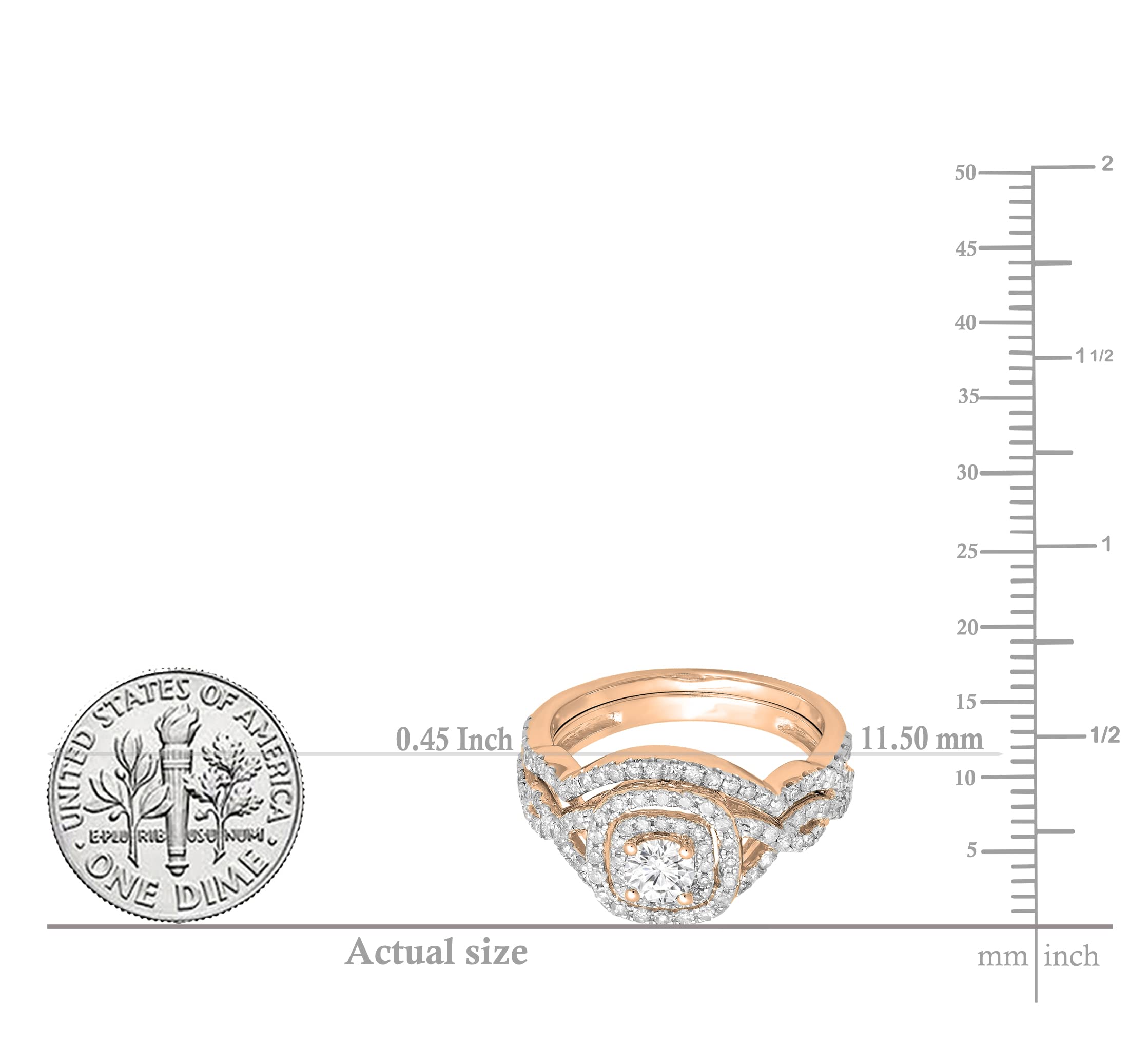 Dazzlingrock Collection 1.00 Carat (Cttw) Round White Diamond Cushion Shaped Halo Engagement Ring Set for Women in 14K Solid Rose Gold, Size 7
