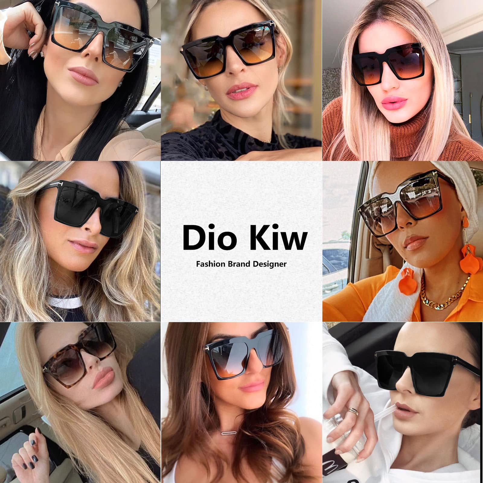 DioKiw Oversize Square Sunglasses for Women Retro Luxury Big Frame Sun Glasses 100% UV Protection Travel Goggles