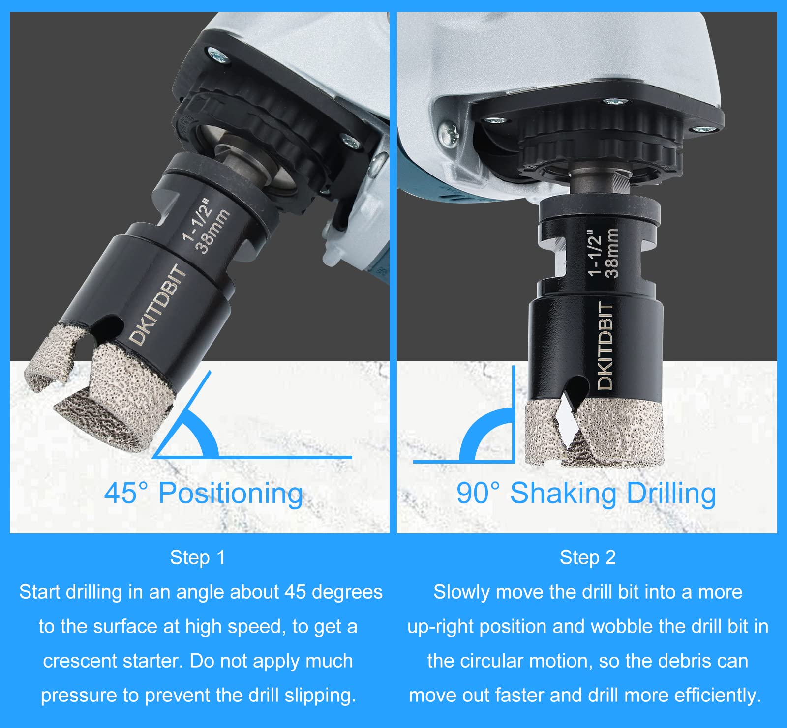 Dry Diamond Core Drill Bits 1-1/2”, 38mm Diamond Hole Saws for Porcelain Granite Tiles Brick Concrete Work with Angle Grinders & Electric Drills