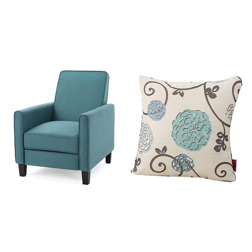Christopher Knight Home Darvis Fabric Recliner Club Chair and GDFStudio Isadora New Velvet Throw Pillow Bundle