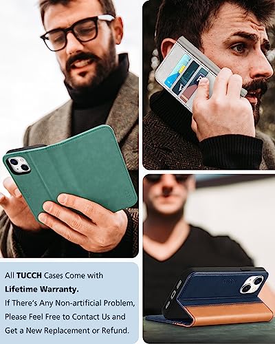 TUCCH Case for iPhone 13 Wallet Case 5G, [Card Holder] Slots Folio PU Leather Cover, Kickstand Flip Case with [TPU Shockproof Interior Case] Compatible with iPhone 13 6.1-inch 2021, Brown & Dark Blue